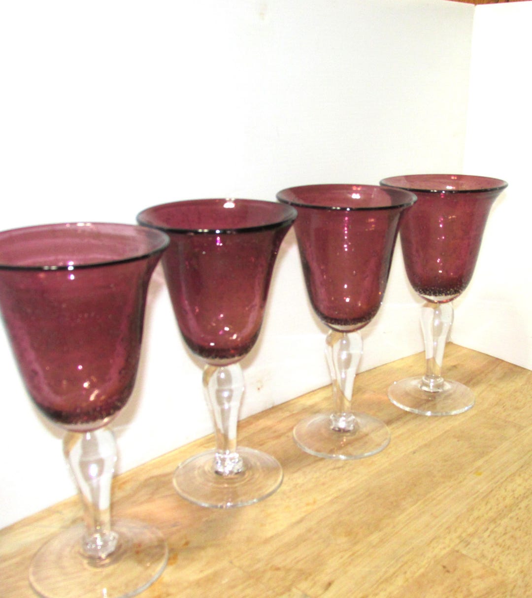 Hand Blown Plum Wine Glasses: Artlands Bubble Glass Set of 4 - Etsy