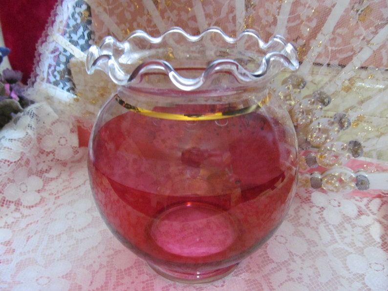 Vintage Ruby Red Flash to Clear Glass Vase Ruffled Edge - Etsy