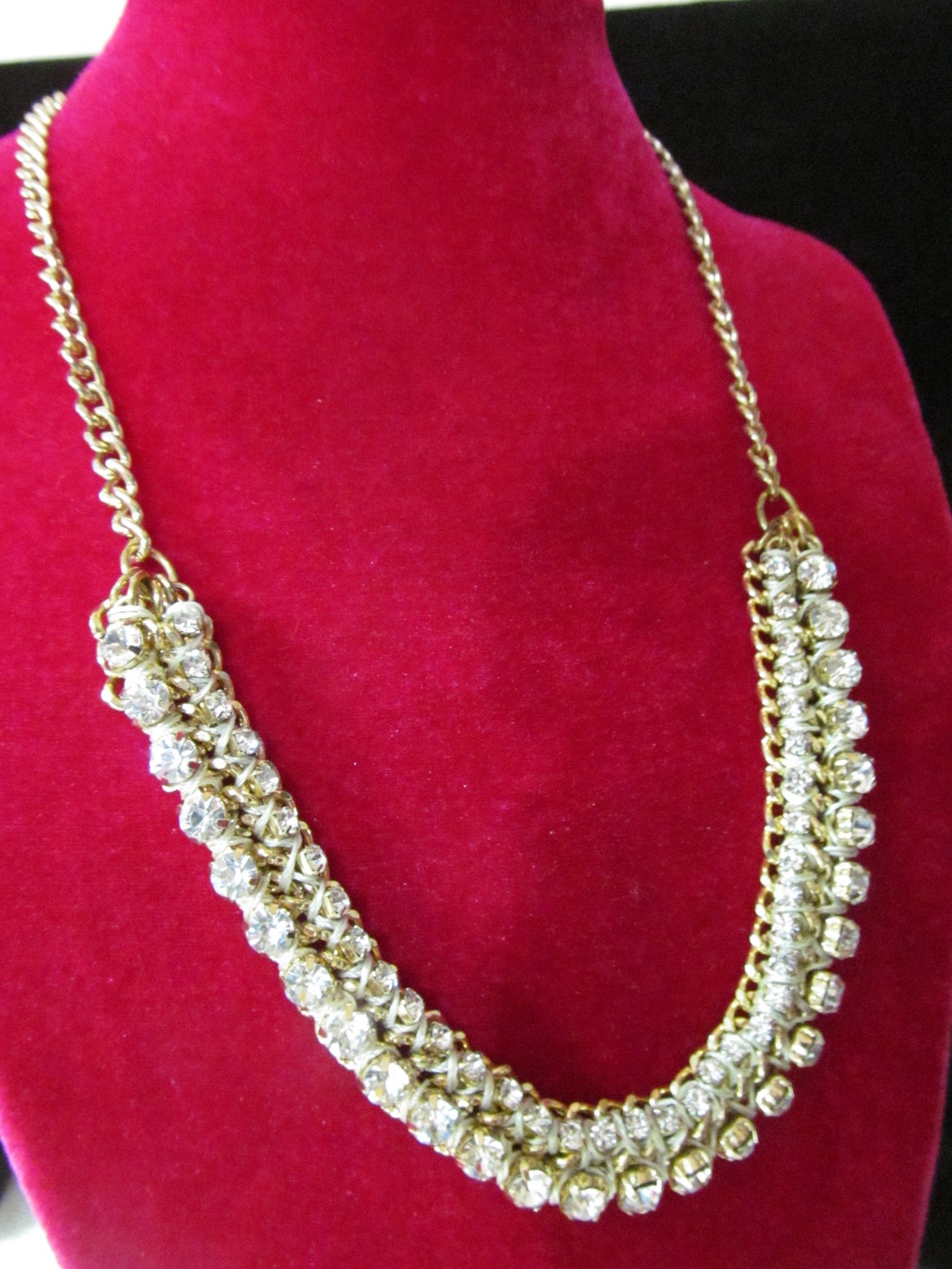 Gorgeous Rhinestone Necklace Gold Tone Metal | Etsy