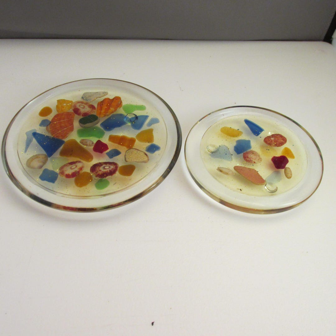 Seashells Sea Glass Footed Coasters / Trivets Colorful - Etsy