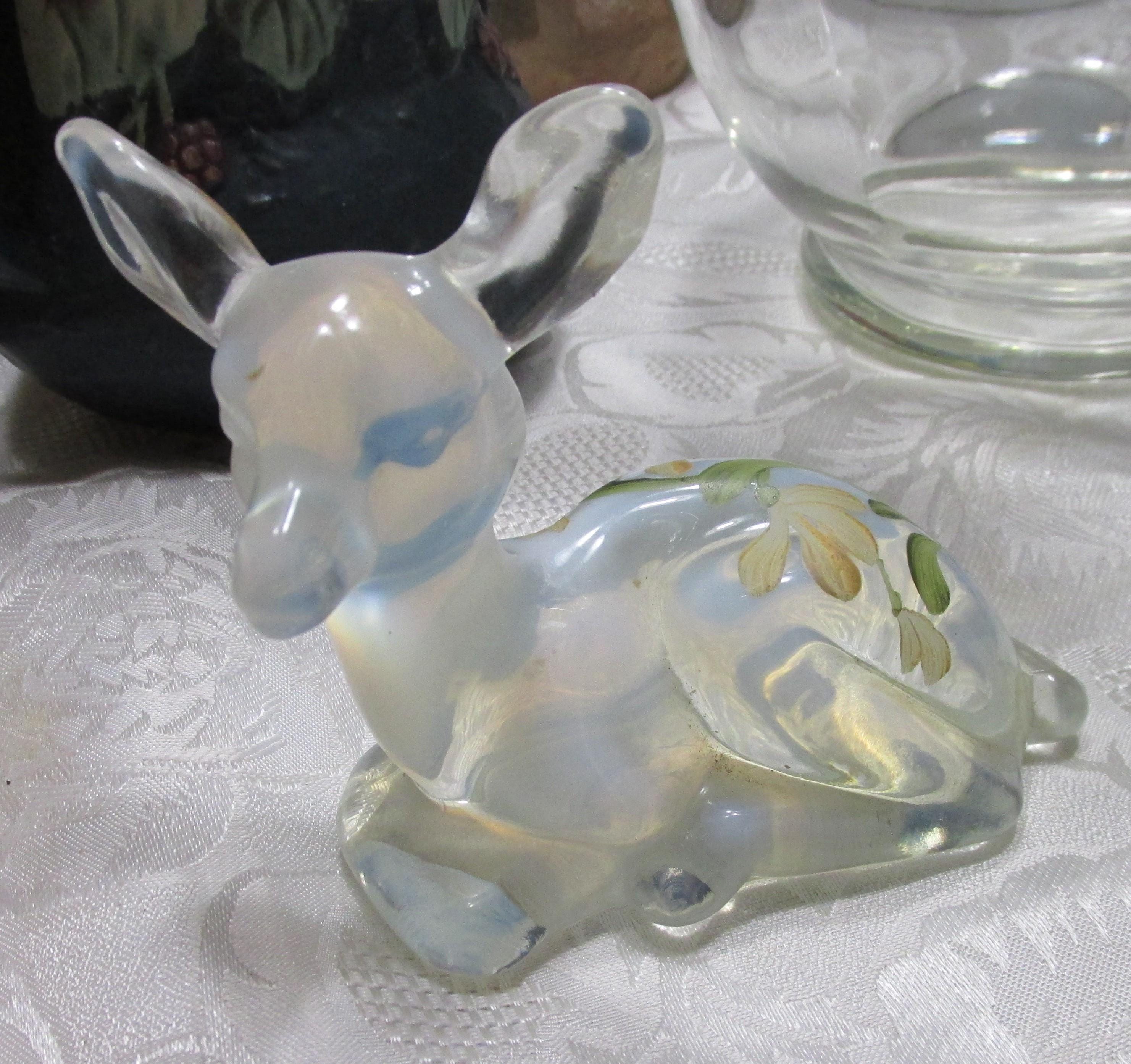 Fenton Art Glass Fawn Deer Figurine Hand Painted Floral Opalescent ...