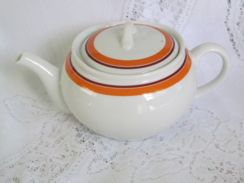 Yamato China Teapot White With Orange Red Bands | Etsy