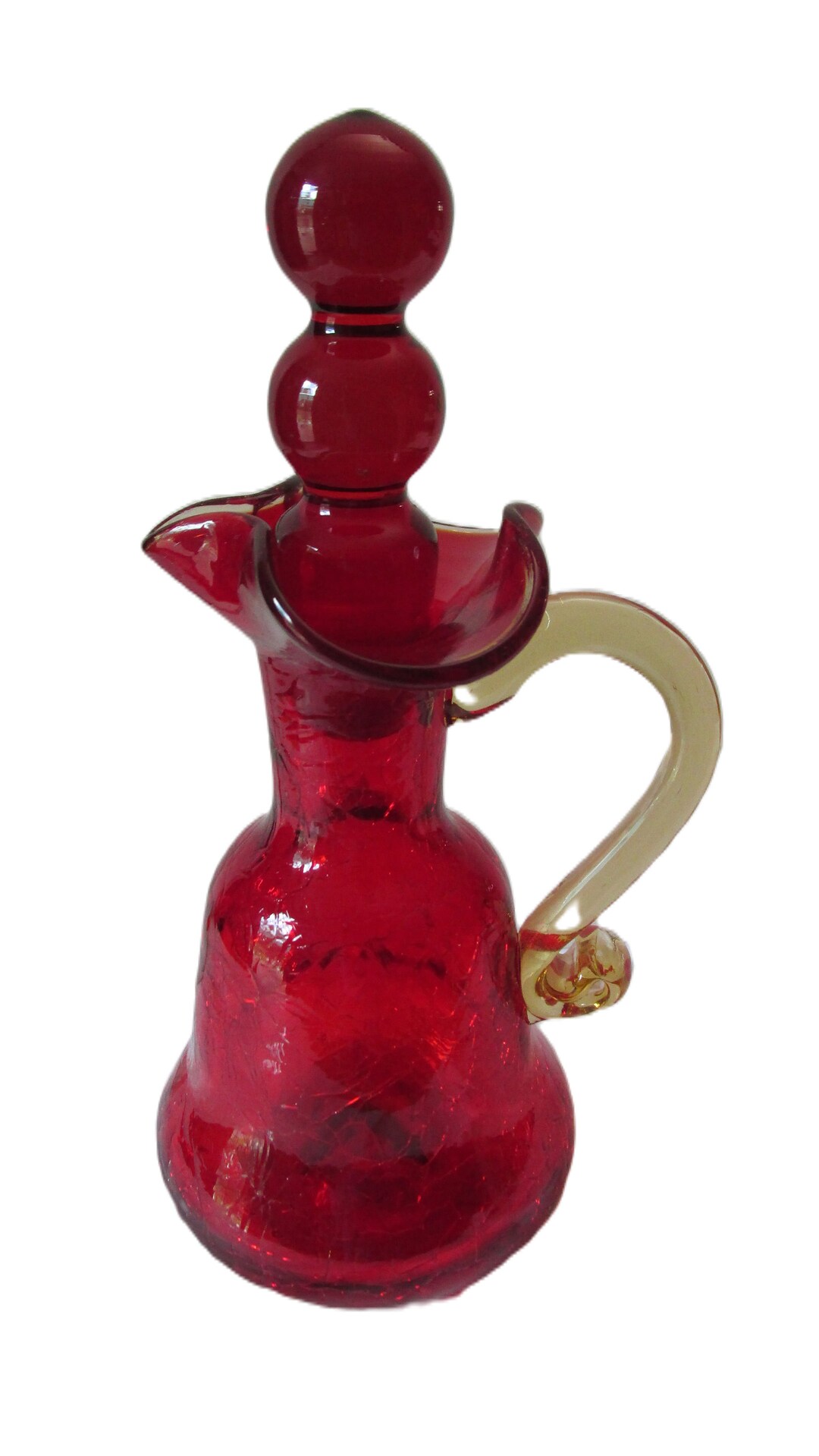 Rainbow Glass Ruby Red Cruet, Double Bubble Stopper, Applied Amber ...