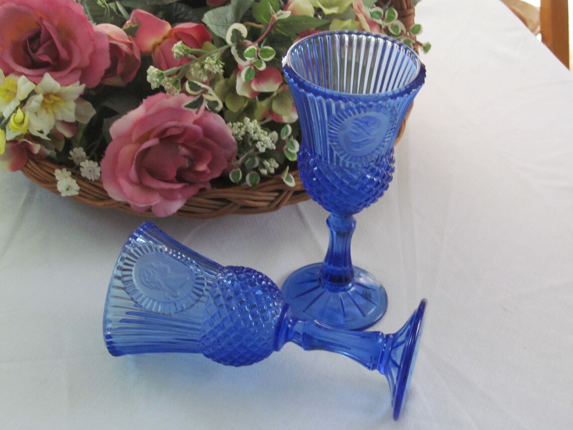 Cobalt Blue Fostoria for Avon Goblets Martha & George | Etsy