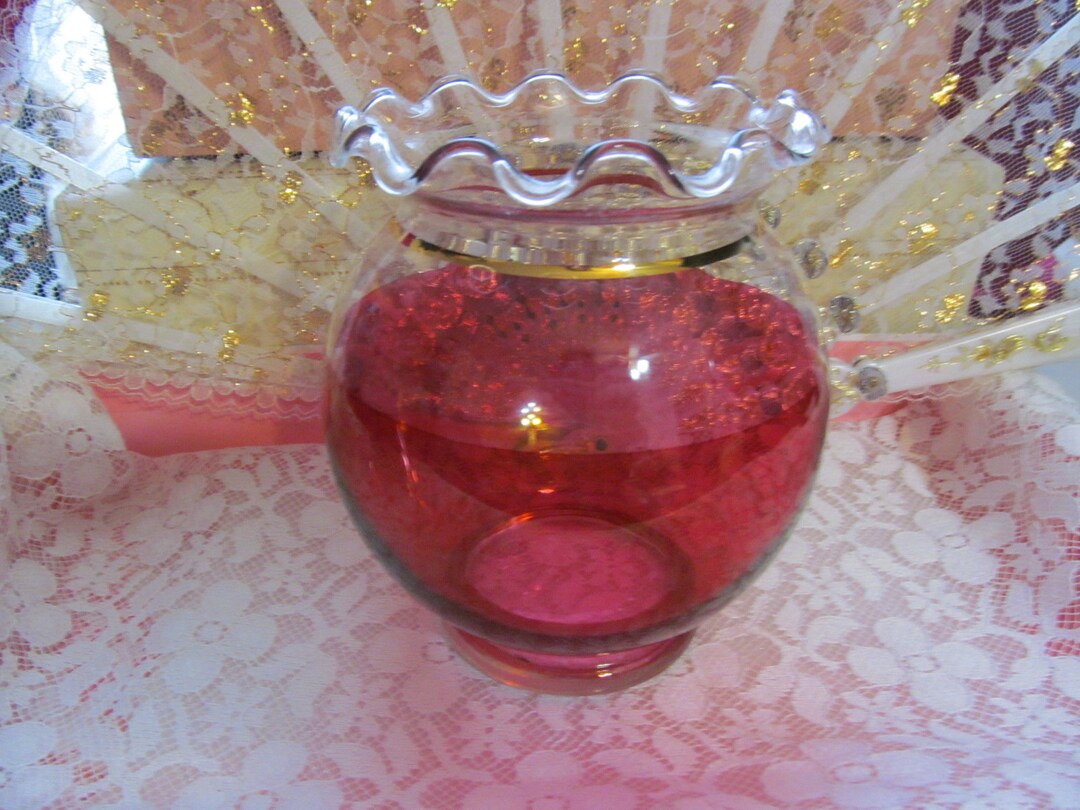 Vintage Ruby Red Flash to Clear Glass Vase Ruffled Edge - Etsy