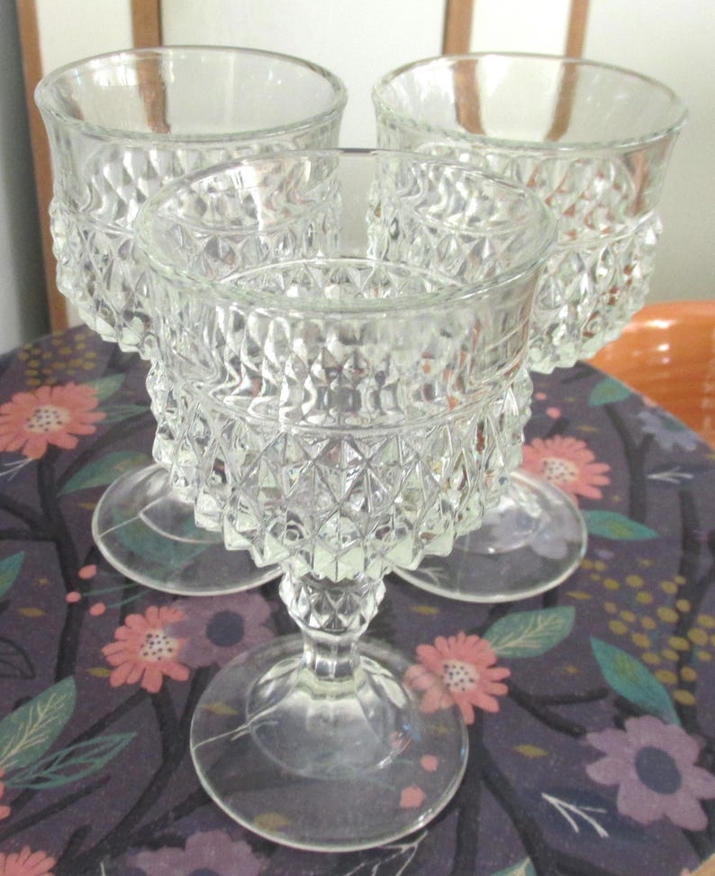 Vintage Set of Three Diamond Point by Indiana Glass Company Wine ...