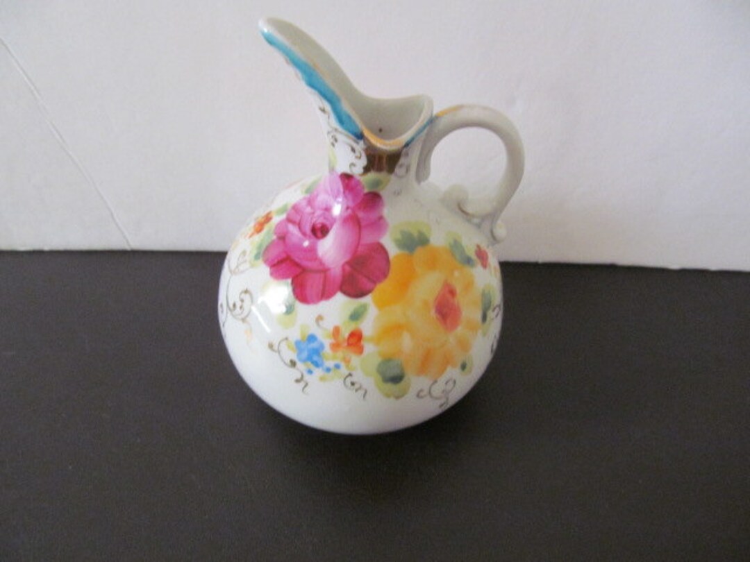 Floral Porcelain Pitcher / Ewer /gold Trim / Decorative Decor - Etsy