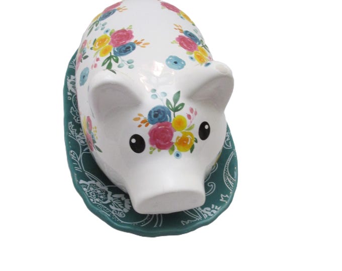 Pig Butter Dish, Floral Ceramic, Pink White Teal - Etsy