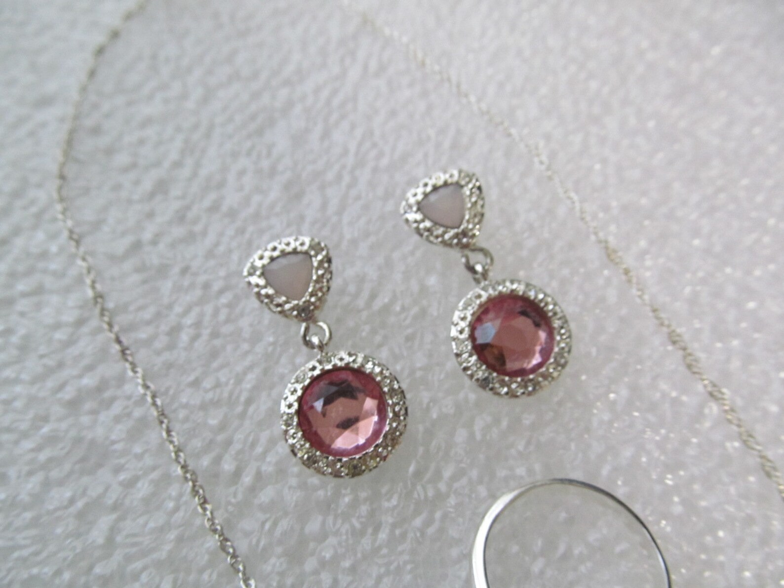 NRT by Avon Parure Necklace Earrings Ring Pink Stones Silver | Etsy