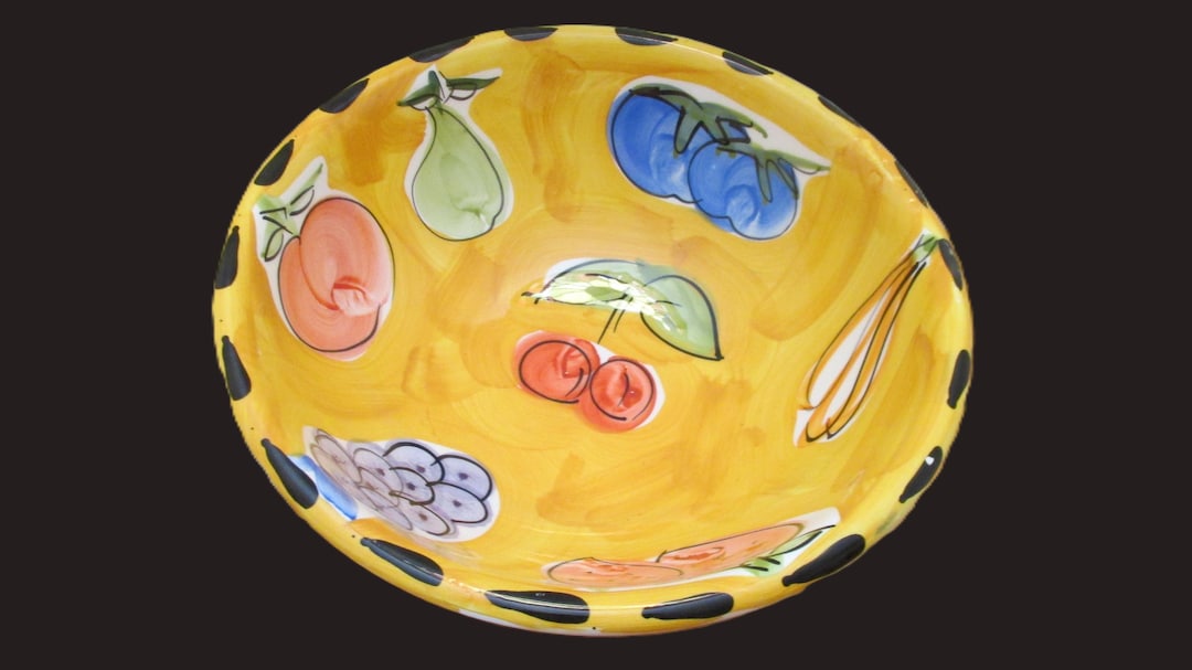 Italian Ceramic Yellow Fruit Bowl, Made in Italy, 10.5, Italian Fruit ...