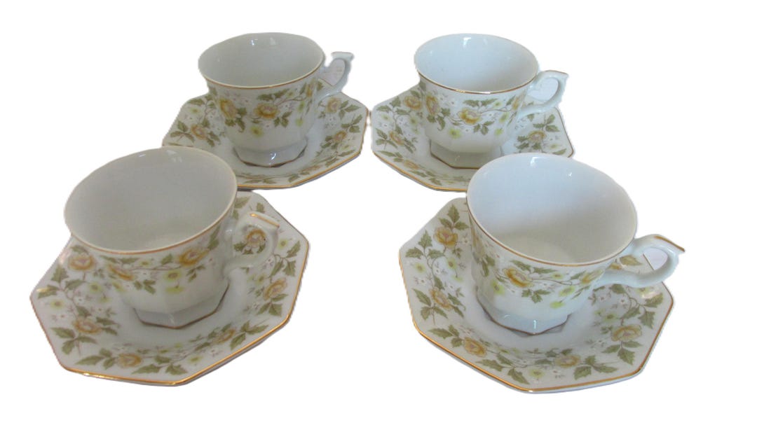 Octagonal Originals, Porcelain Cup & Saucers Set of 4, Rose Marie ...