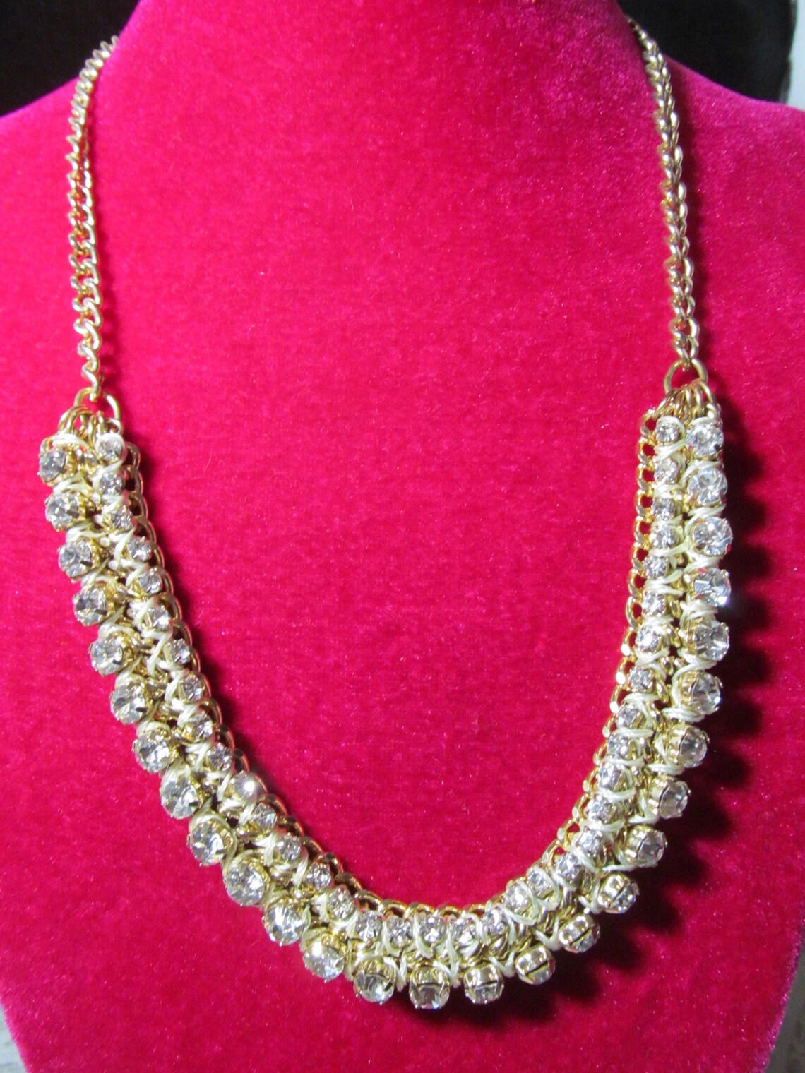 Gorgeous Rhinestone Necklace Gold Tone Metal | Etsy