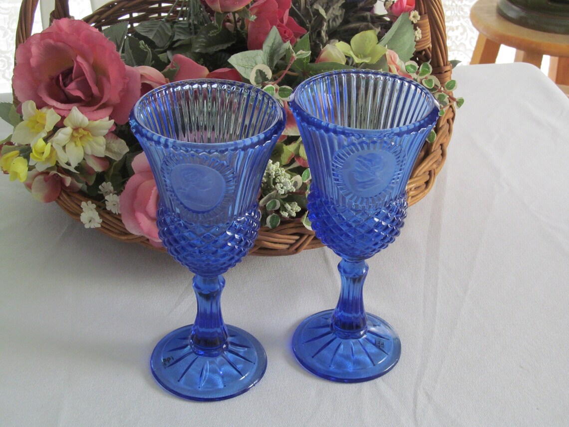 Cobalt Blue Fostoria for Avon Goblets Martha & George | Etsy
