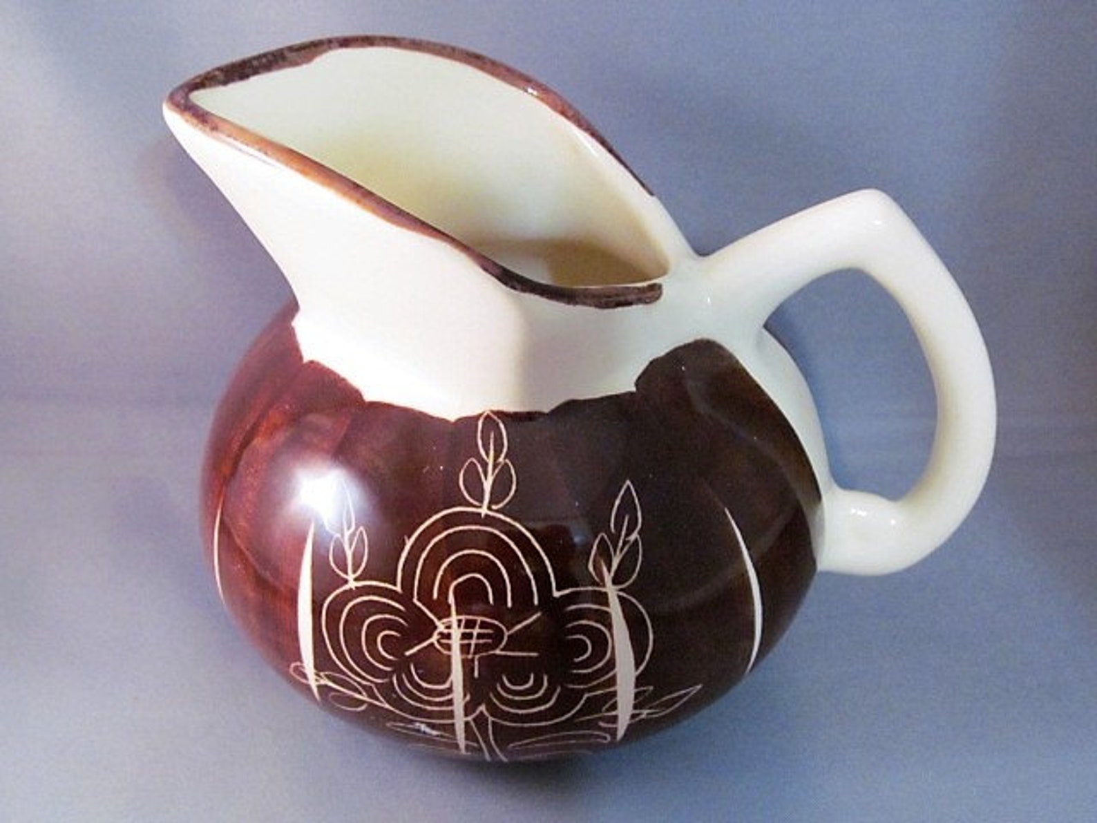 Small Ceramic Pottery Pitcher Brown Cream Color | Etsy