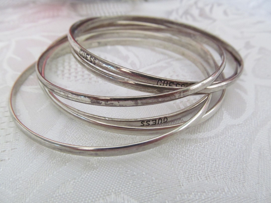 Vintage GUESS Bangle Bracelets, Silver Tone, Set of 6 - Etsy