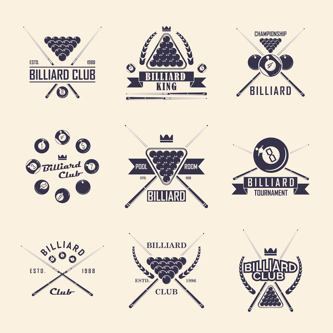 Billiards Logo Set | Vintage Pool & Snooker Club Emblems | Instant ...