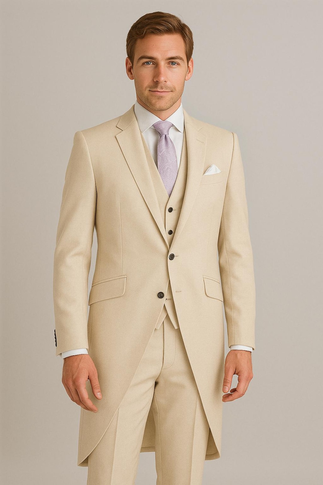 Custom Beige Cream Tailcoat Morning Suit: 3-piece Wedding Outfit - Etsy