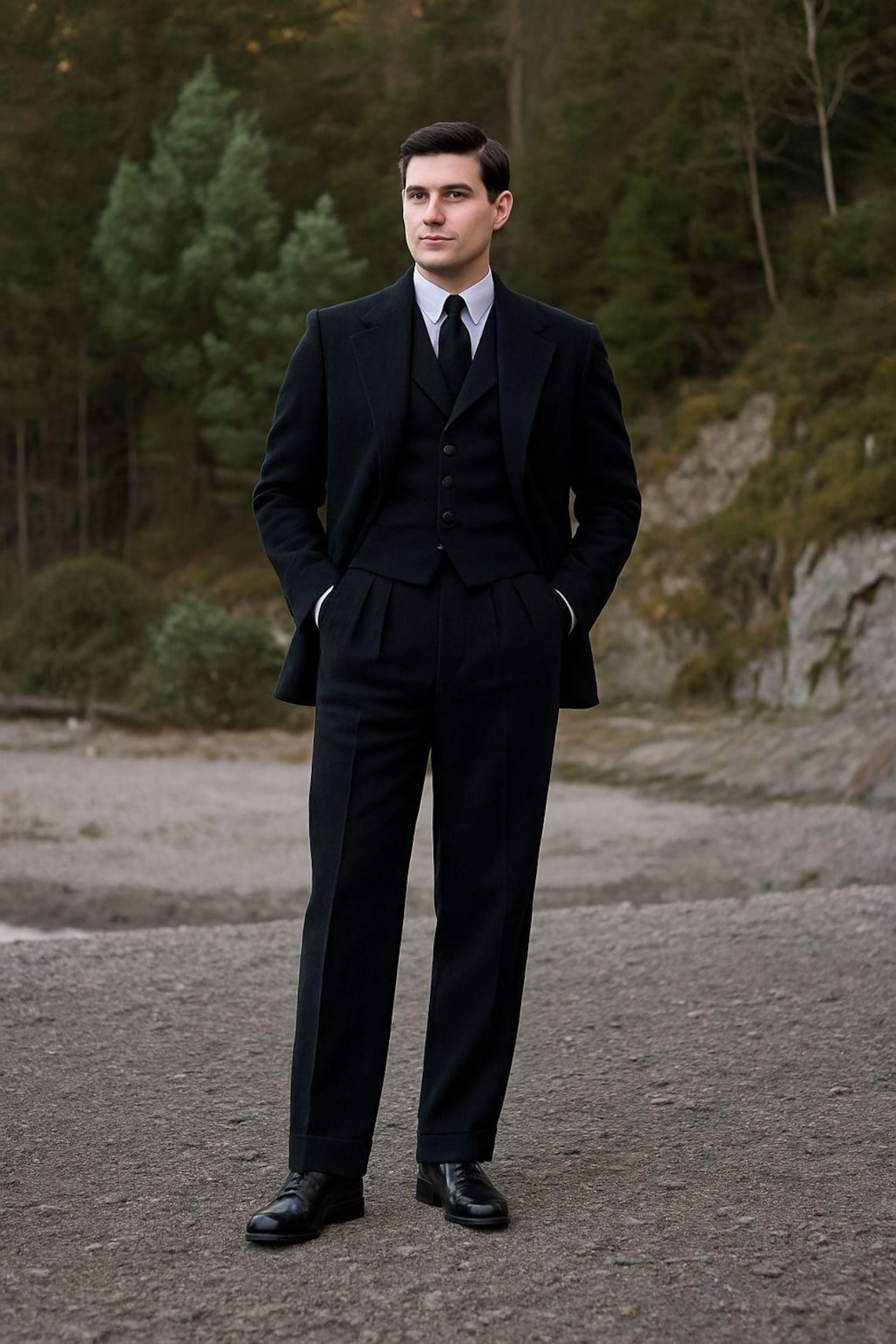 Black Tweed Wool Suit for Men – Custom 3PC Wedding Suit - Etsy