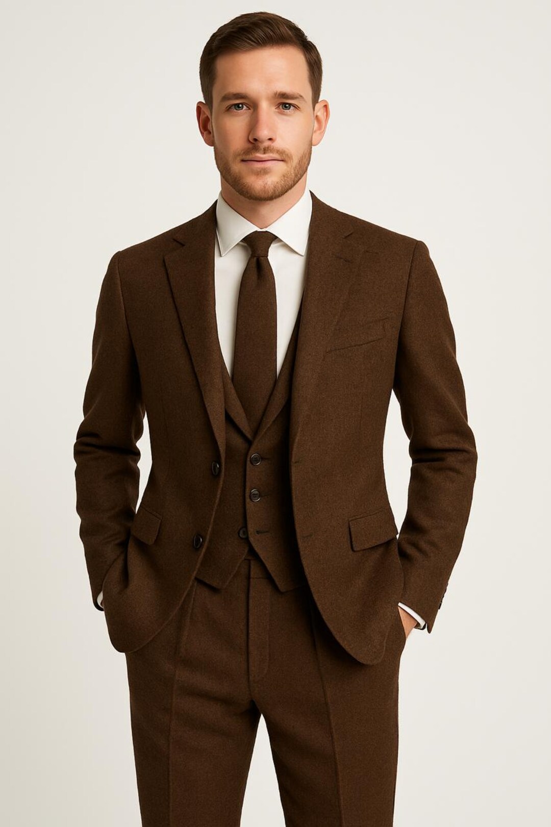 Handmade Brown Tweed Wool 3-piece Suit: Winter Wedding Outfit - Etsy