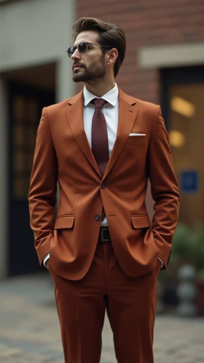 Men Rust Suit 2pc : Slim Fit Wedding Groom Prom - Etsy