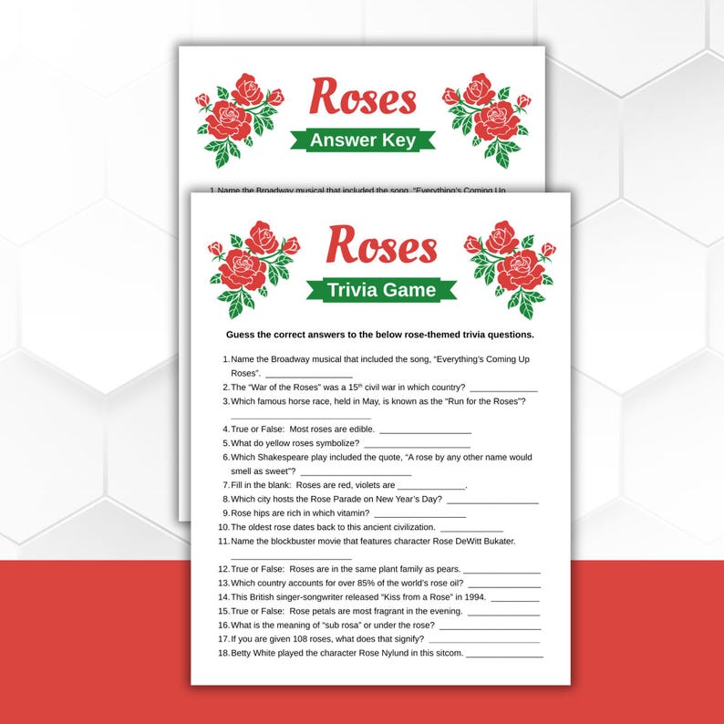Roses Trivia Game: Garden Club, Showers, Game Night (digital Download ...