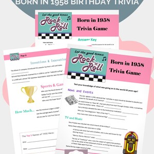 Born in 1958 Trivia Game for 1950's Theme Party or Class Reunion - Etsy