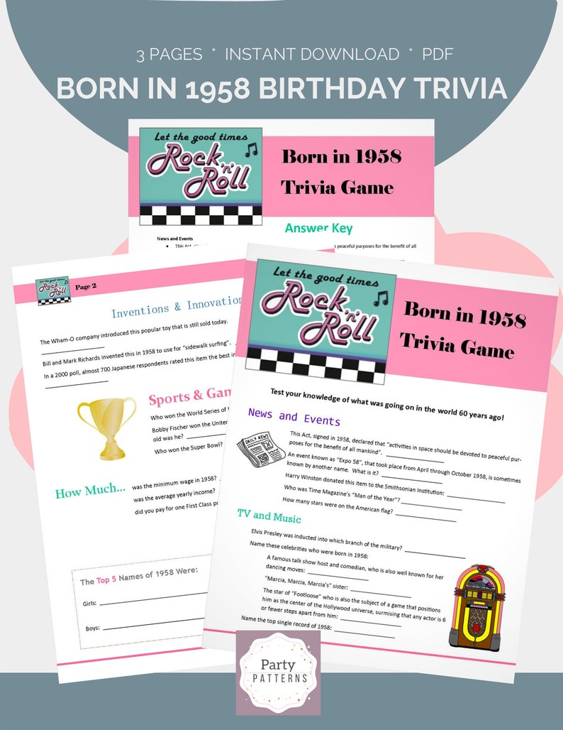 Born in 1958 Birthday Trivia Game - Etsy Canada