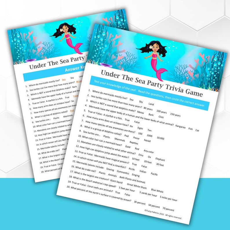 Under the Sea Trivia Game - Mermaid Party Digital Kids Game - Etsy