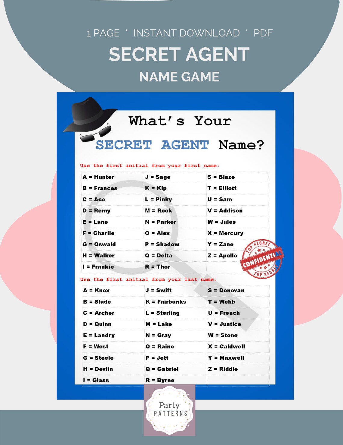 Secret Agent Name Game Kids Spy Party Game Etsy Singapore Secret Agent Name Game Kids Spy Party Game Etsy Singapore