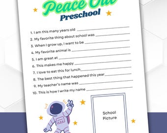 Pre-k End of Year Interview | Peace Out | Astronaut - Etsy