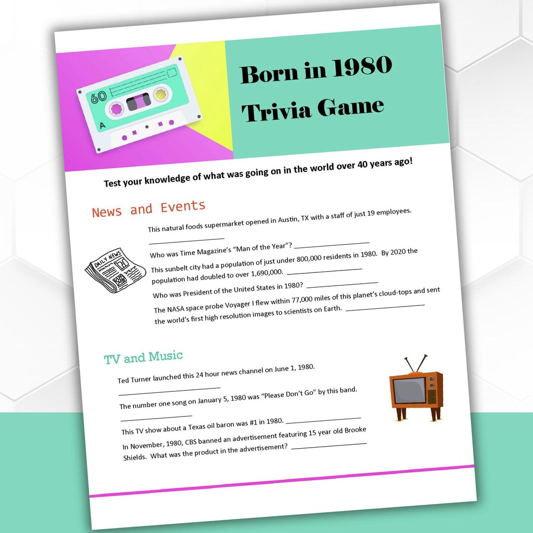 1980 Trivia Game for Birthday Party and Class Reunion - Etsy