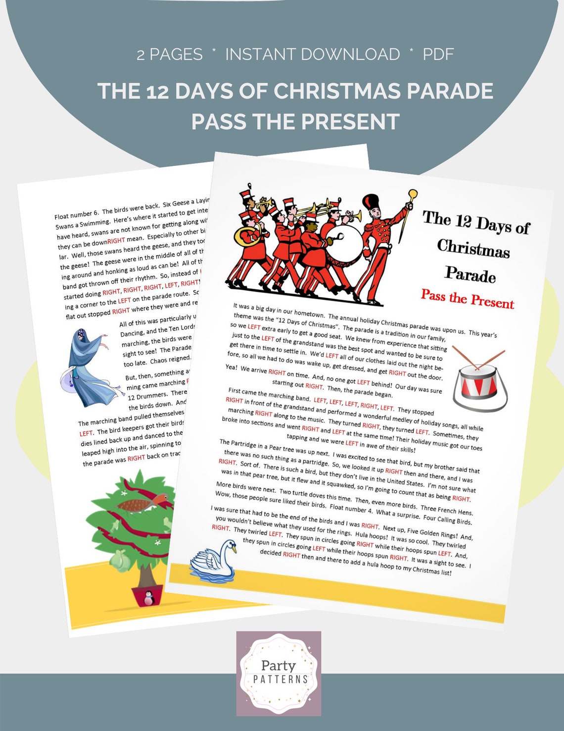 The 12 Days of Christmas Parade Pass the Present Left Right Digital ...