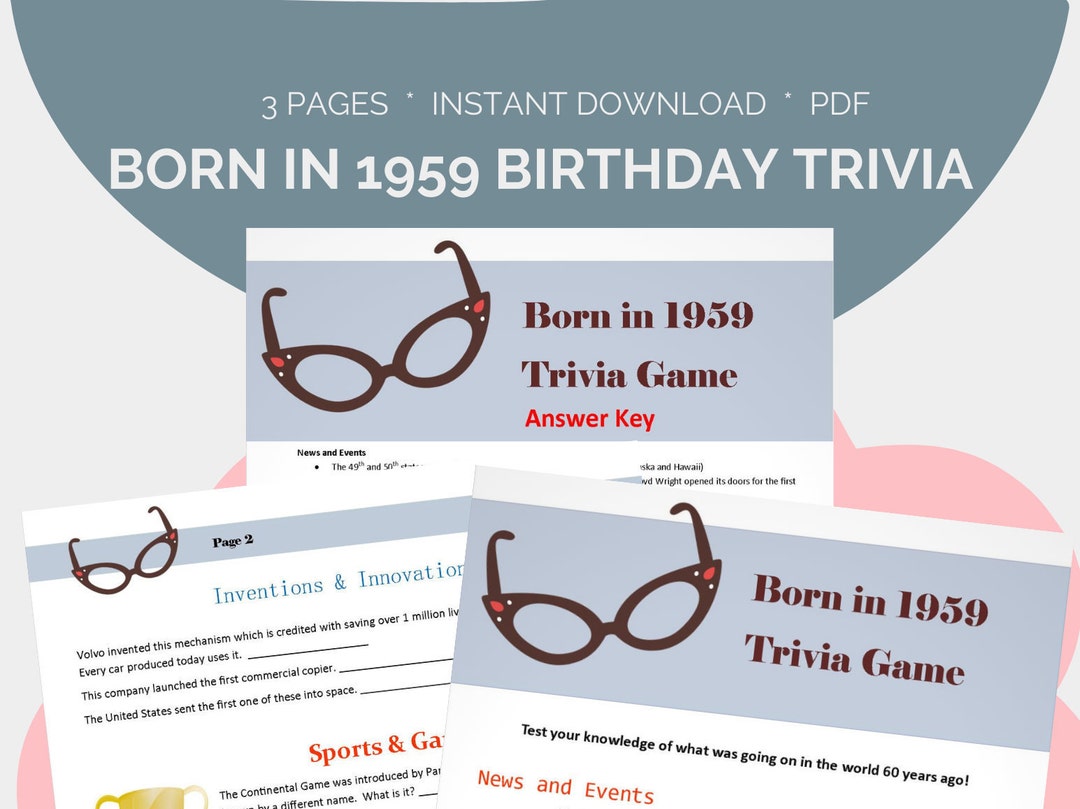 Born in 1959 Trivia Game Birthday Party Game 1950's - Etsy