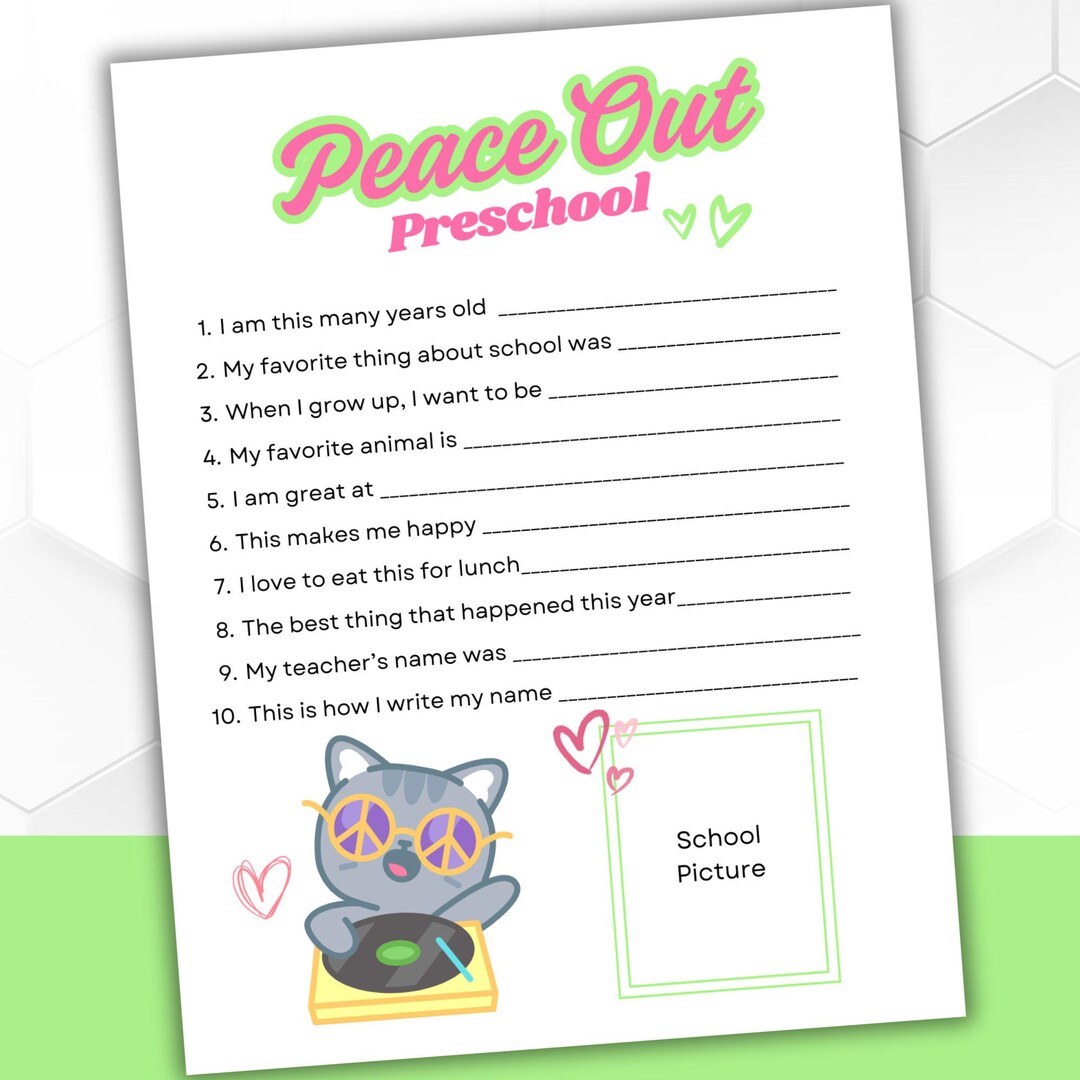 Preschool End of Year Interview | Peace Out | Cat - Etsy