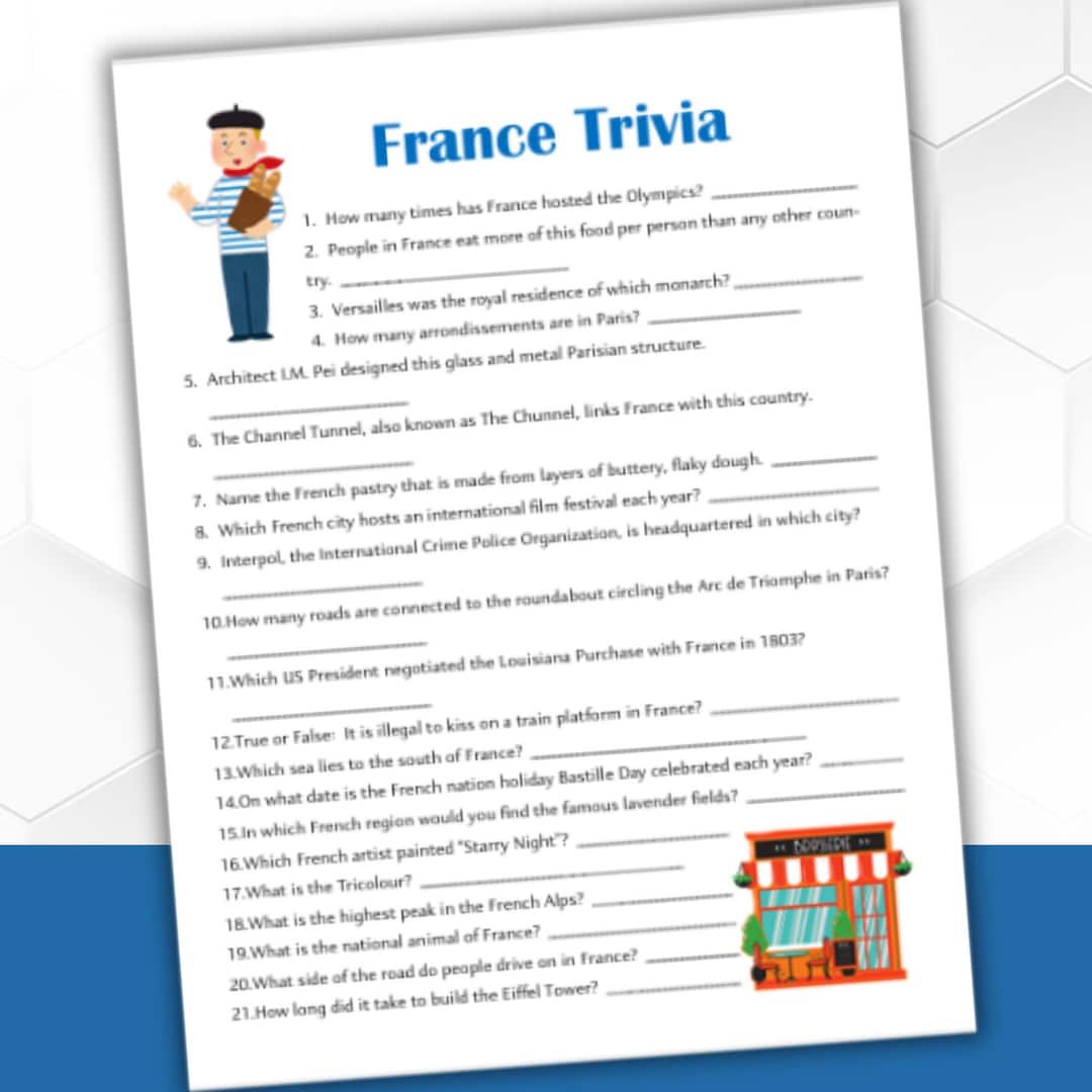 France Trivia Game | Digital Download for Classroom, Book Club, Pre ...