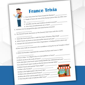 France Trivia Game | Digital Download for Classroom, Book Club, Pre ...