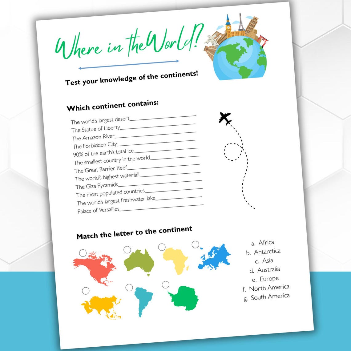 Where in the World? Continents | Geography Quiz Printable - Etsy