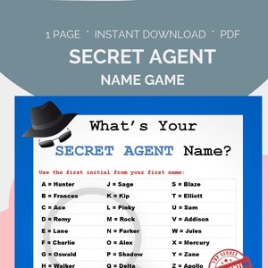 Secret Agent Name Game Kids Spy Party Game - Etsy