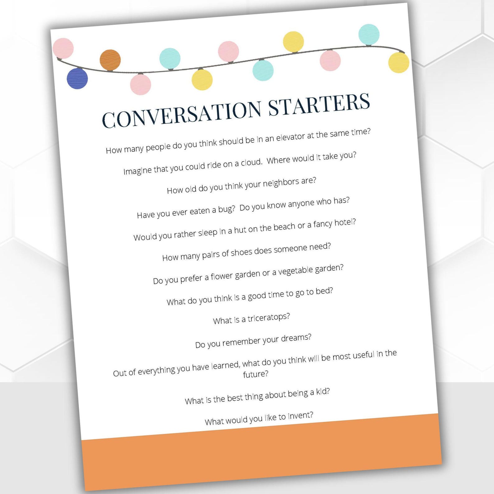 Family Dinner Activities Conversation Starters Place Cards Menu ...