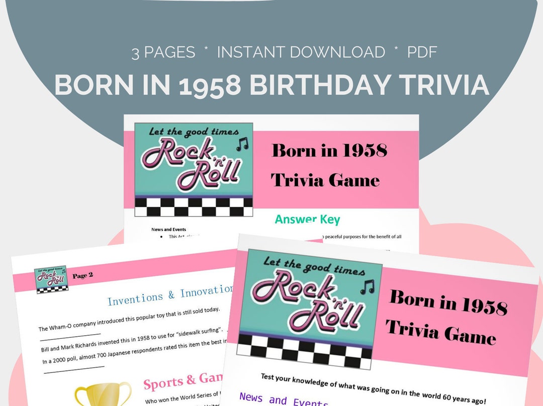 Born in 1958 Trivia Game for 1950's Theme Party or Class Reunion - Etsy