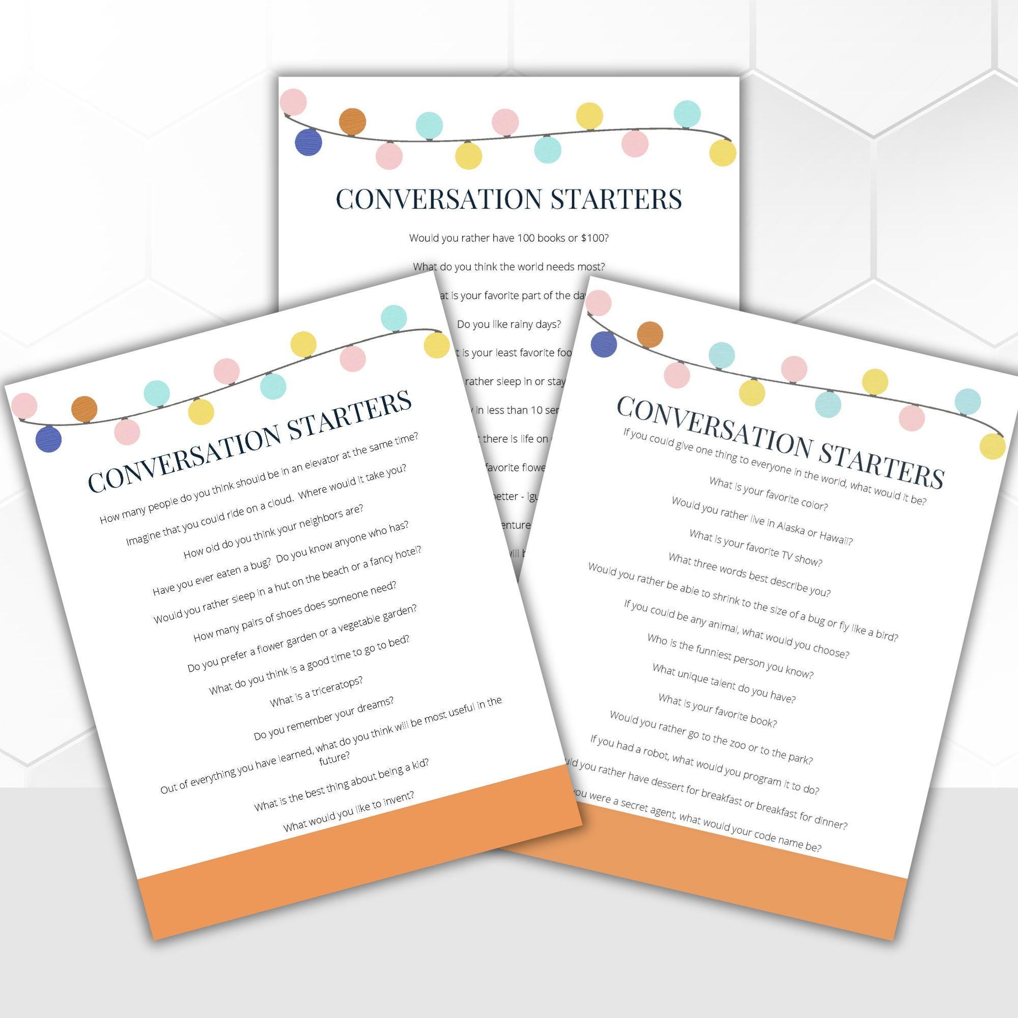 Family Dinner Activities Conversation Starters Place Cards Menu ...