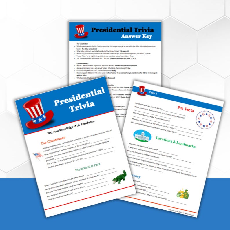 Presidential Trivia Game - Etsy