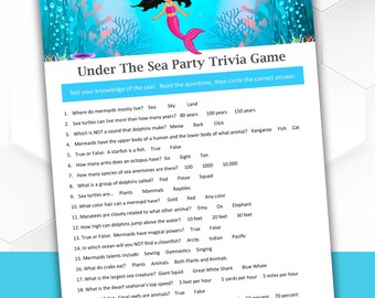 Under the Sea Trivia Game - Mermaid Party Digital Kids Game - Etsy