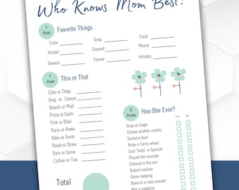 Who Knows Mom Best, Mother's Day Quiz, Mother's Day Game, Mom's ...