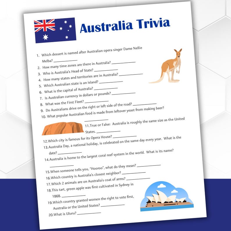 Australia Trivia Game - Etsy