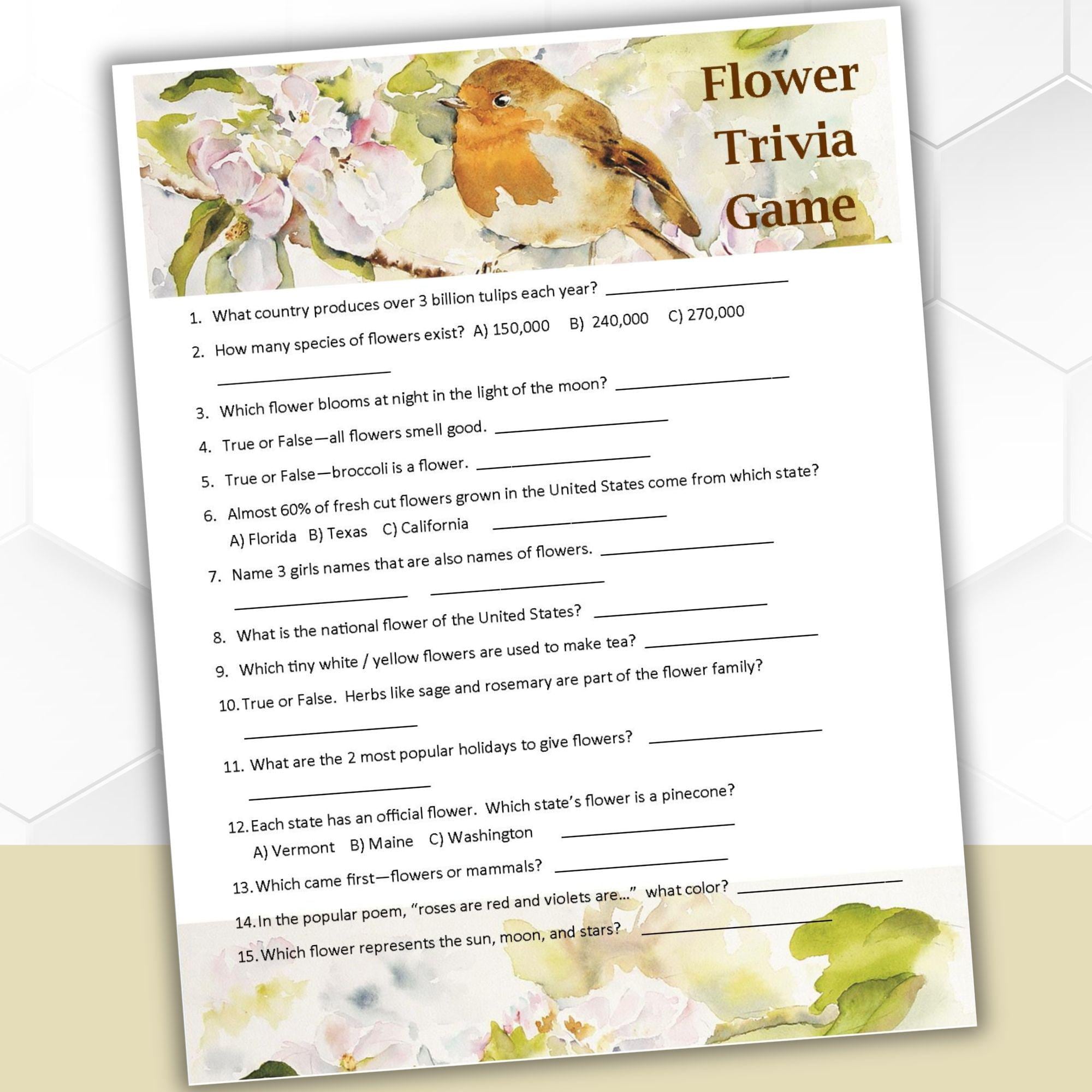 Flower Trivia Game Garden Party Game - Etsy