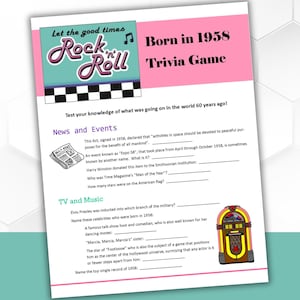 Born in 1958 Trivia Game for 1950's Theme Party or Class Reunion - Etsy