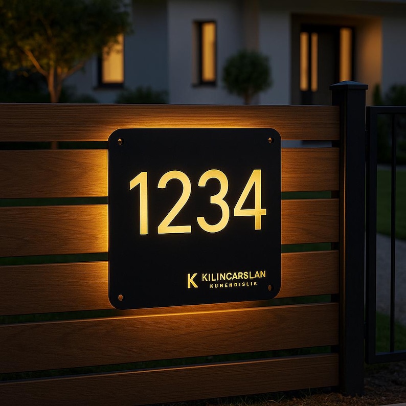 LED Backlit Metal House Number Sign • Personalized Outdoor Address ...