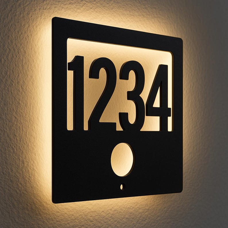 LED Backlit Metal House Number Sign • Personalized Outdoor Address ...