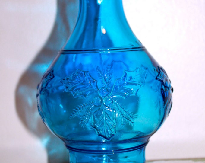 Vintage Blue Wheaton Glass Vase Holly Christmas 1960s - Etsy